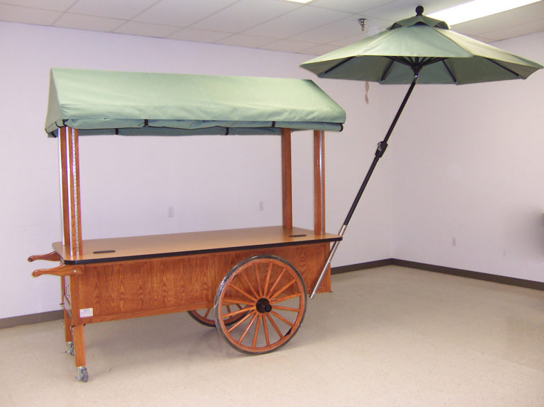 Outdoor retail vending push cart with shade umbrella | Merchandising ... Outdoor retail vending push cart with shade umbrella | Merchandising ...